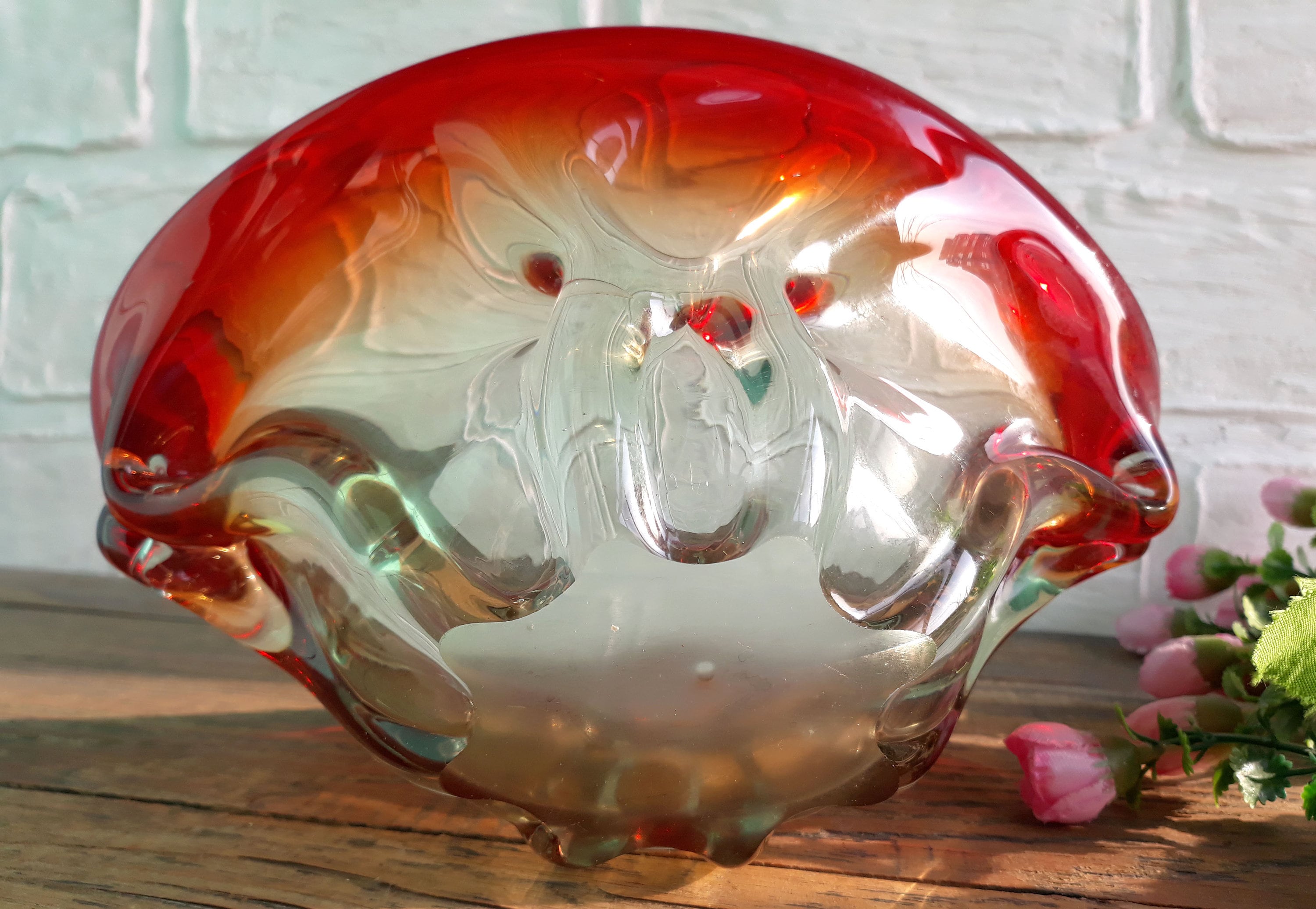 Vintage Red Glass Vase Red Glass Candy Bowl Vintage Glass | Etsy