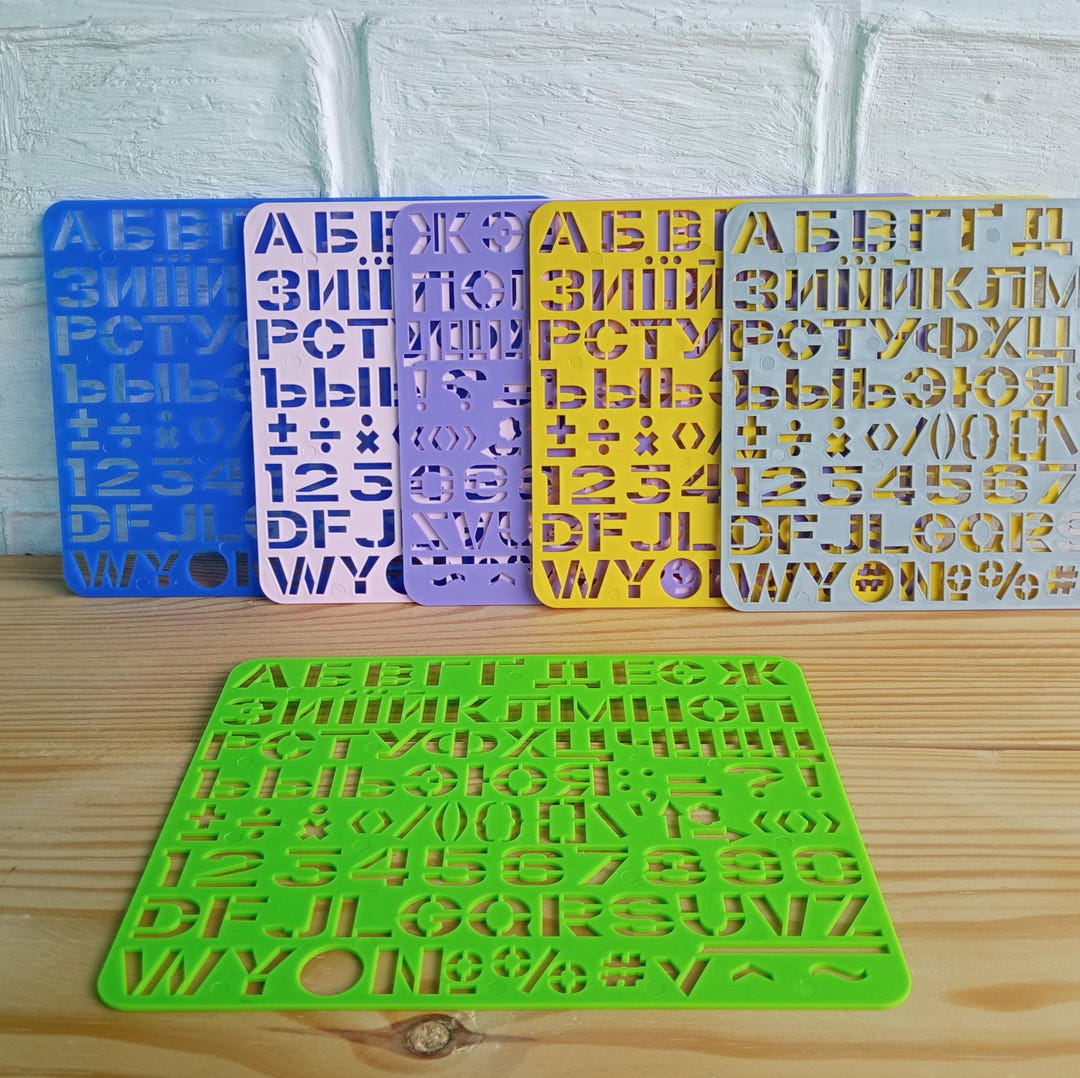 Set of 3 New Plastic Stencils With Ukrainian, Russian and English Fonts ...