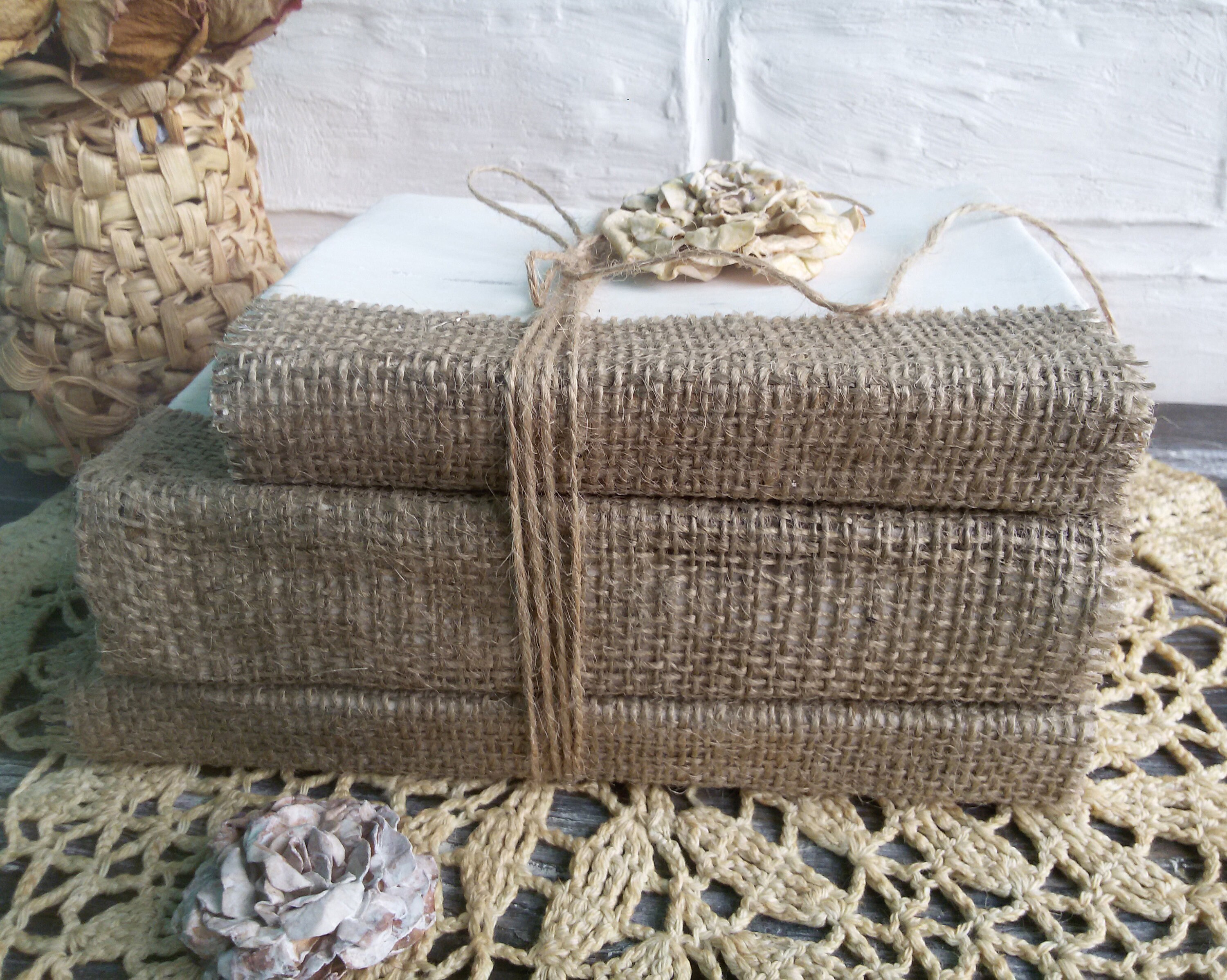 Vintage Decorative Book Set Minimalist Decor Burlap Decor - Etsy