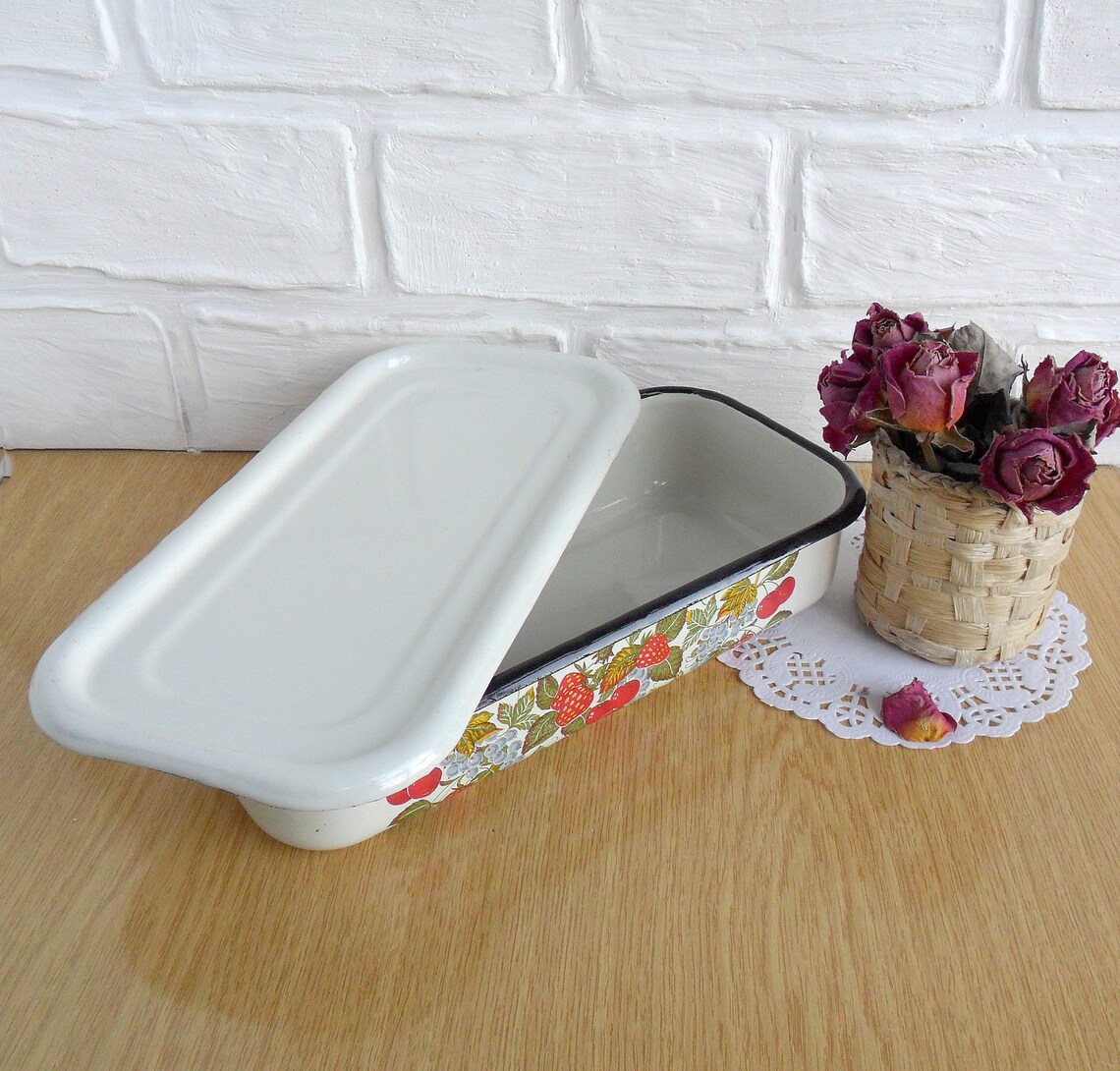80s Vintage Soviet Enamel Food Container, Floral Kitchen Storage - Etsy