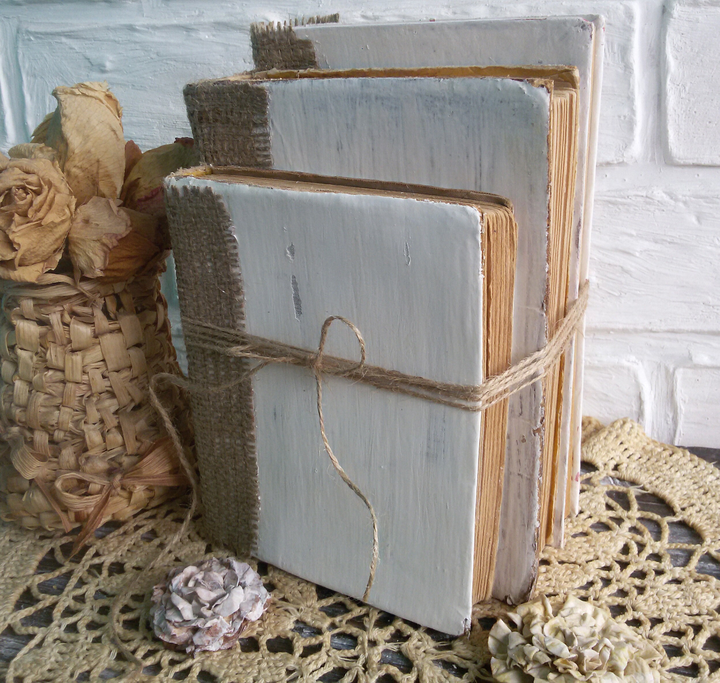 Vintage Decorative Book Set Minimalist Decor Burlap Decor - Etsy