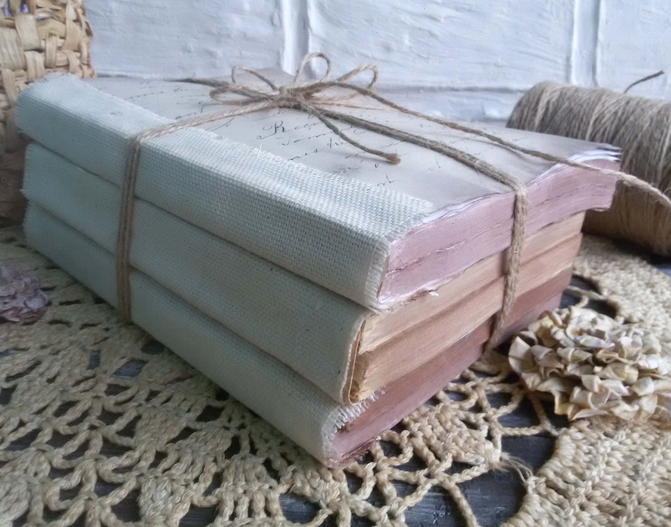Beige Books centerpiece Decorative book with twine Unbound | Etsy