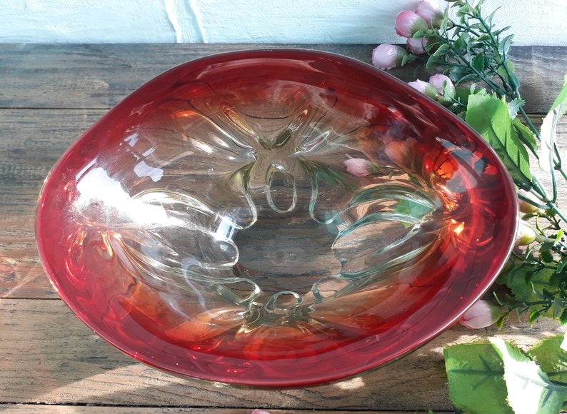 Vintage Red Glass Vase Red Glass Candy Bowl Vintage Glass | Etsy