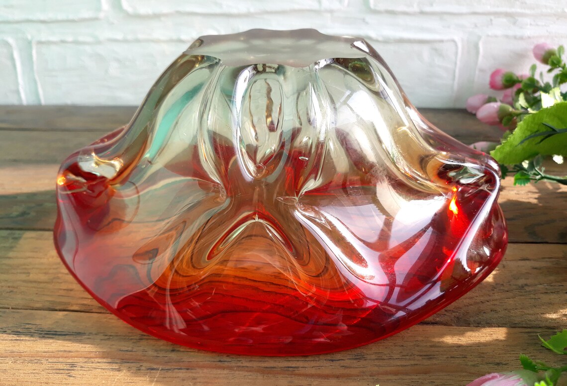 Vintage Red Glass Vase Red Glass Candy Bowl Vintage Glass | Etsy