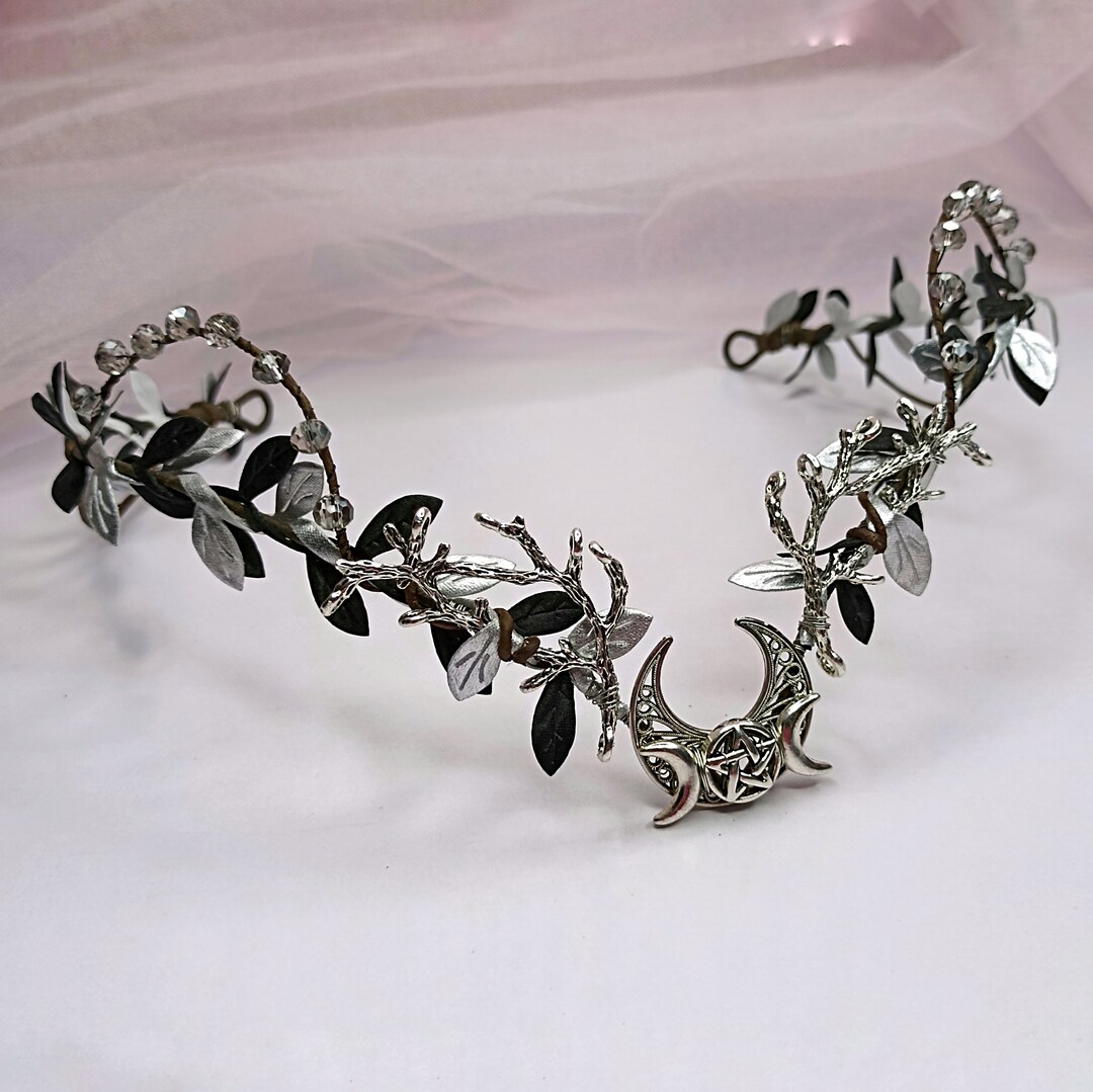 Woodland Elf Crown Black and Silver Triple Moon Crown Elven Tiara Elven ...