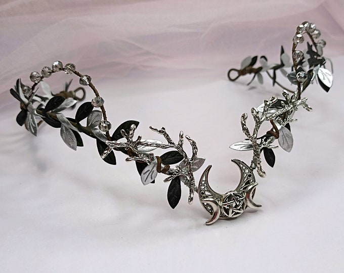Woodland Elf Crown Black and Silver Triple Moon Crown Elven Tiara Elven ...