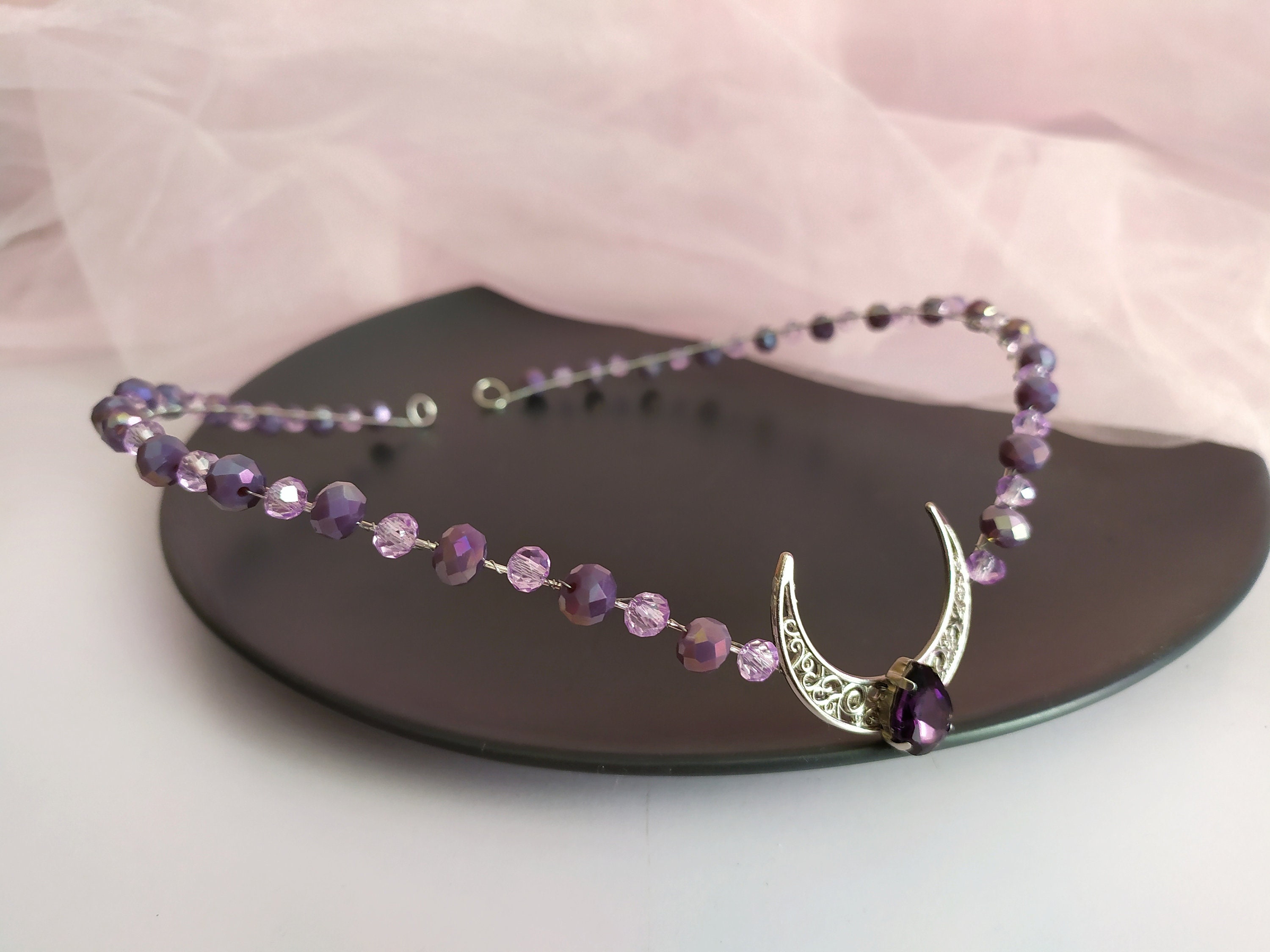 Purple Moon Crown Moon Tiara Elven Wedding Headpiece Elf Fairy - Etsy