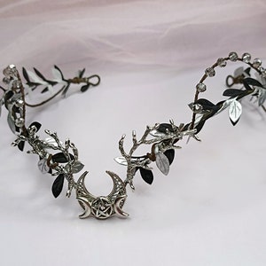 Woodland Elf Crown Black and Silver Triple Moon Crown Elven Tiara Elven ...