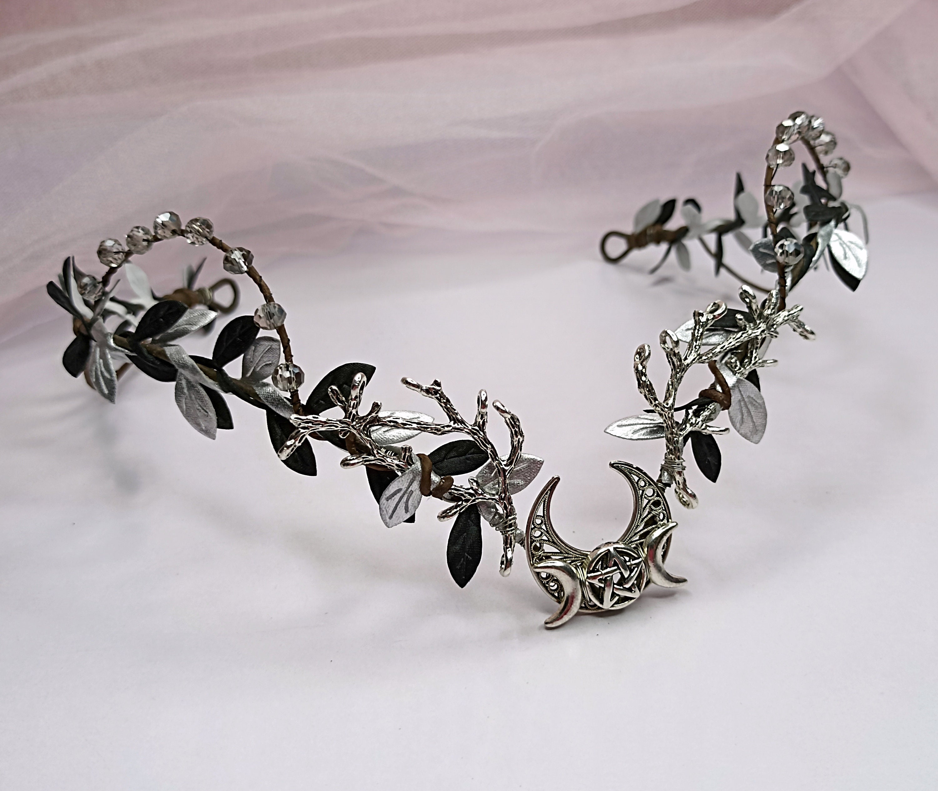Woodland Elf Crown Black and Silver Triple Moon Crown Elven - Etsy