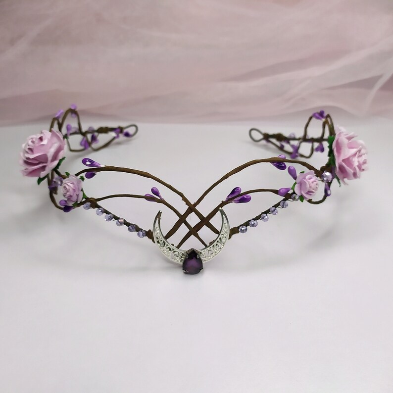 Moon Tiara Purple Moon Crown Woodland Elven Crown Elf Tiara - Etsy
