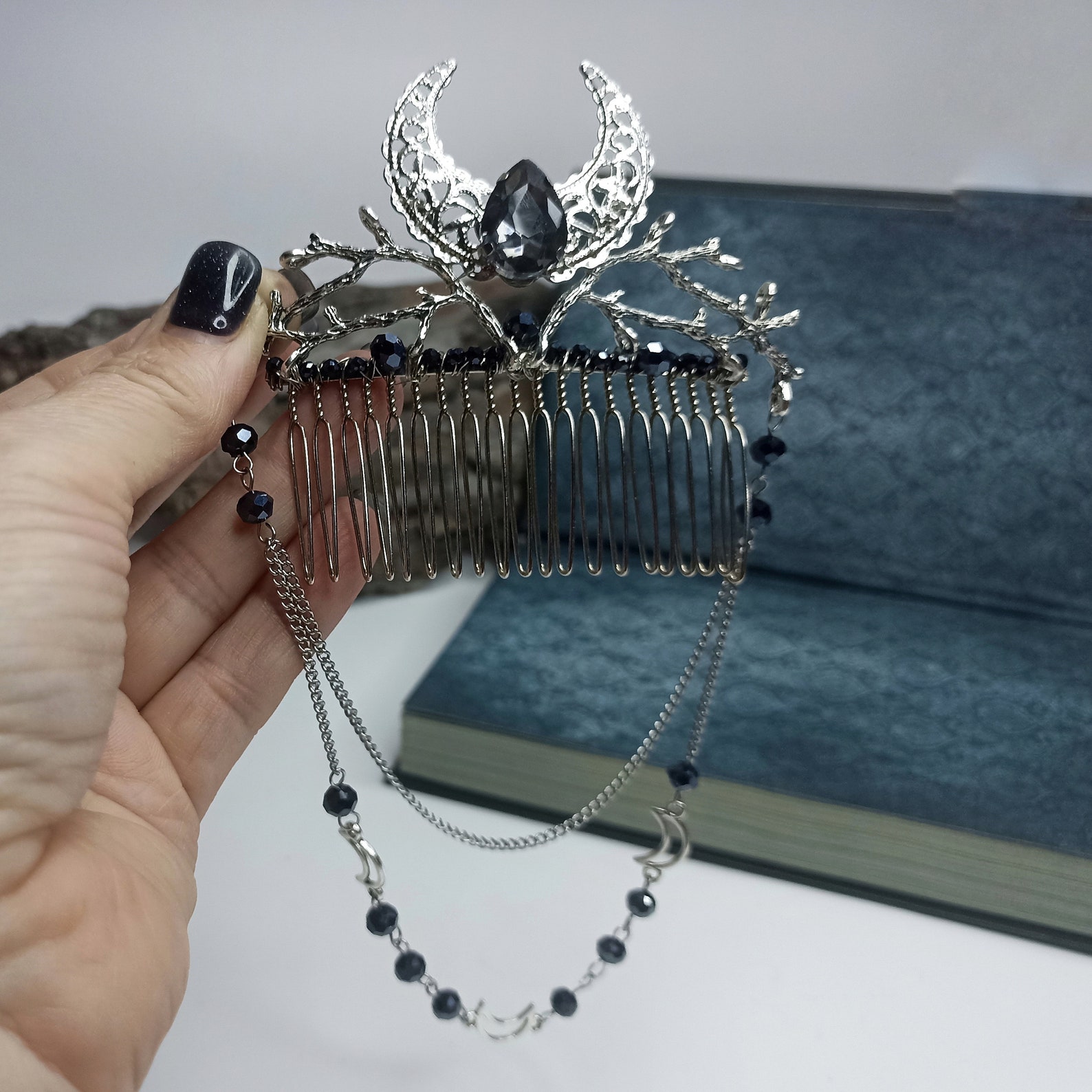 Goth Hair Comb Moon Hair Accessories Gothik Wedding Headpiece Moon Hair ...