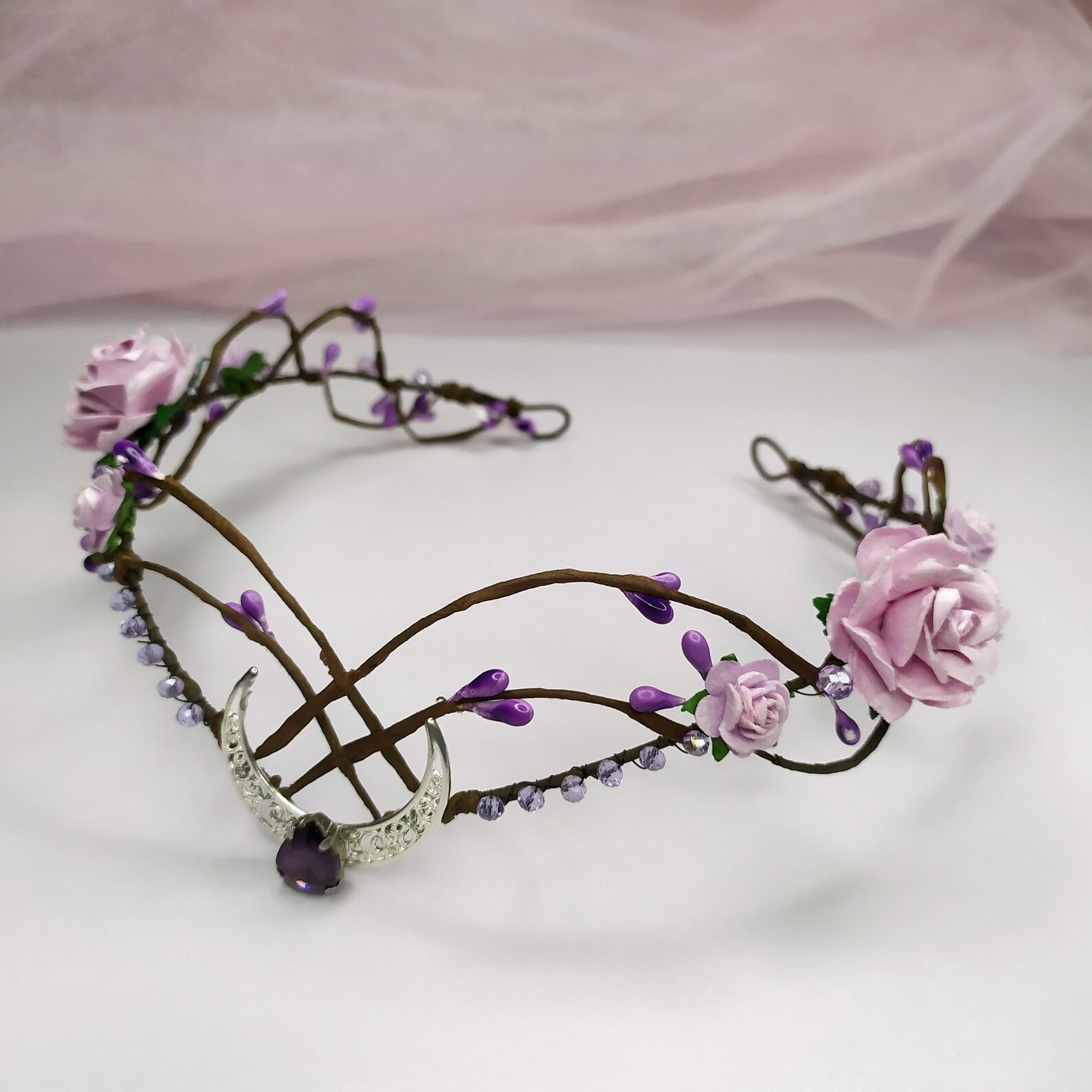 Moon Tiara Purple Moon Crown Woodland Elven Crown Elf Tiara - Etsy