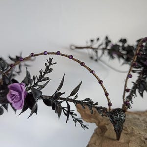 Black Purple Gothic Floral Tiara Raven Skull Crown Elven Goth Tiara ...