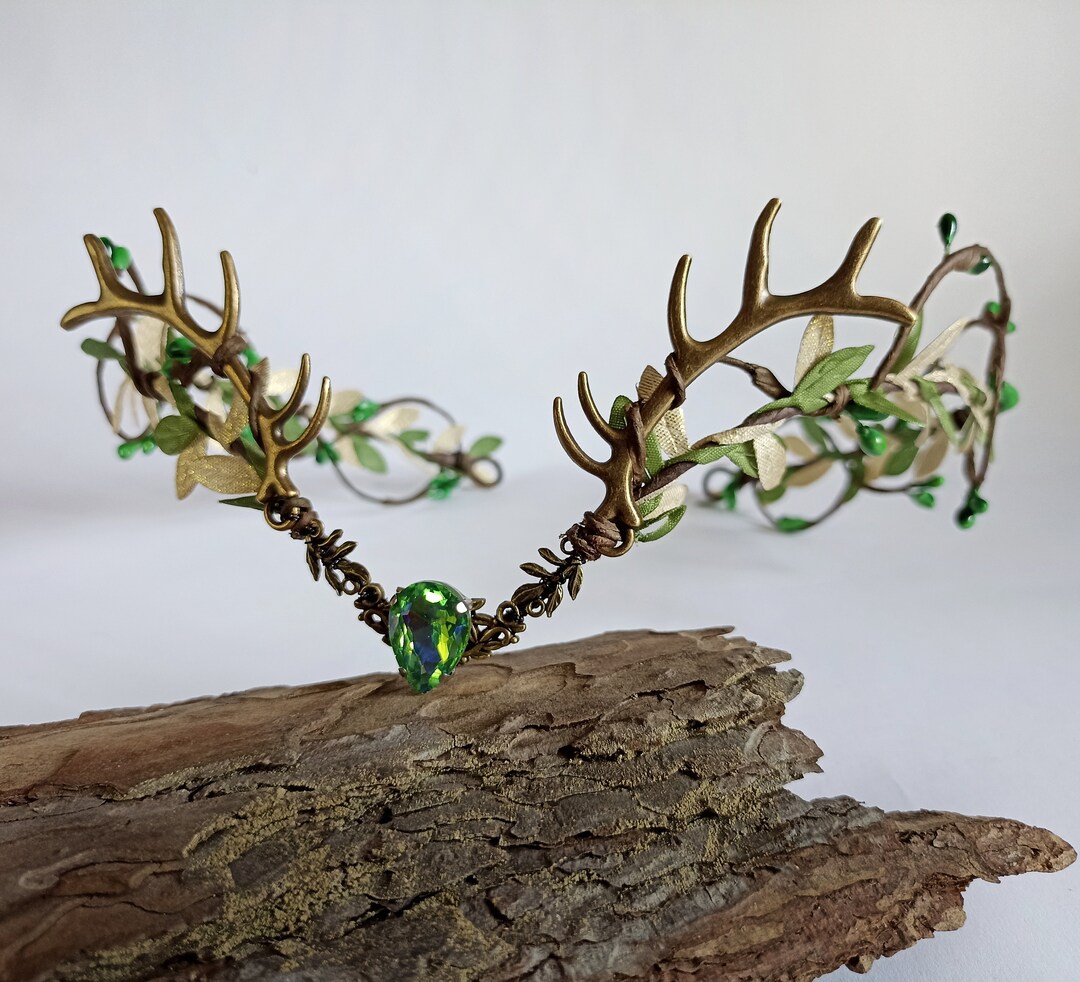 Fairy Crown With Antlers Elf Crown Antlers Woodland Elven Tiara Druid ...