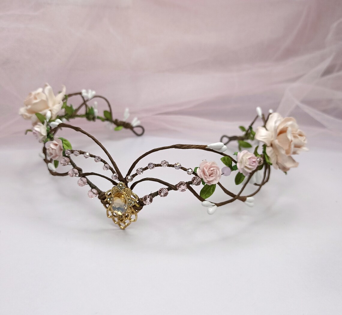 Blush Pink Elf Crown Elven Headpiece Woodland Elven Crown - Etsy