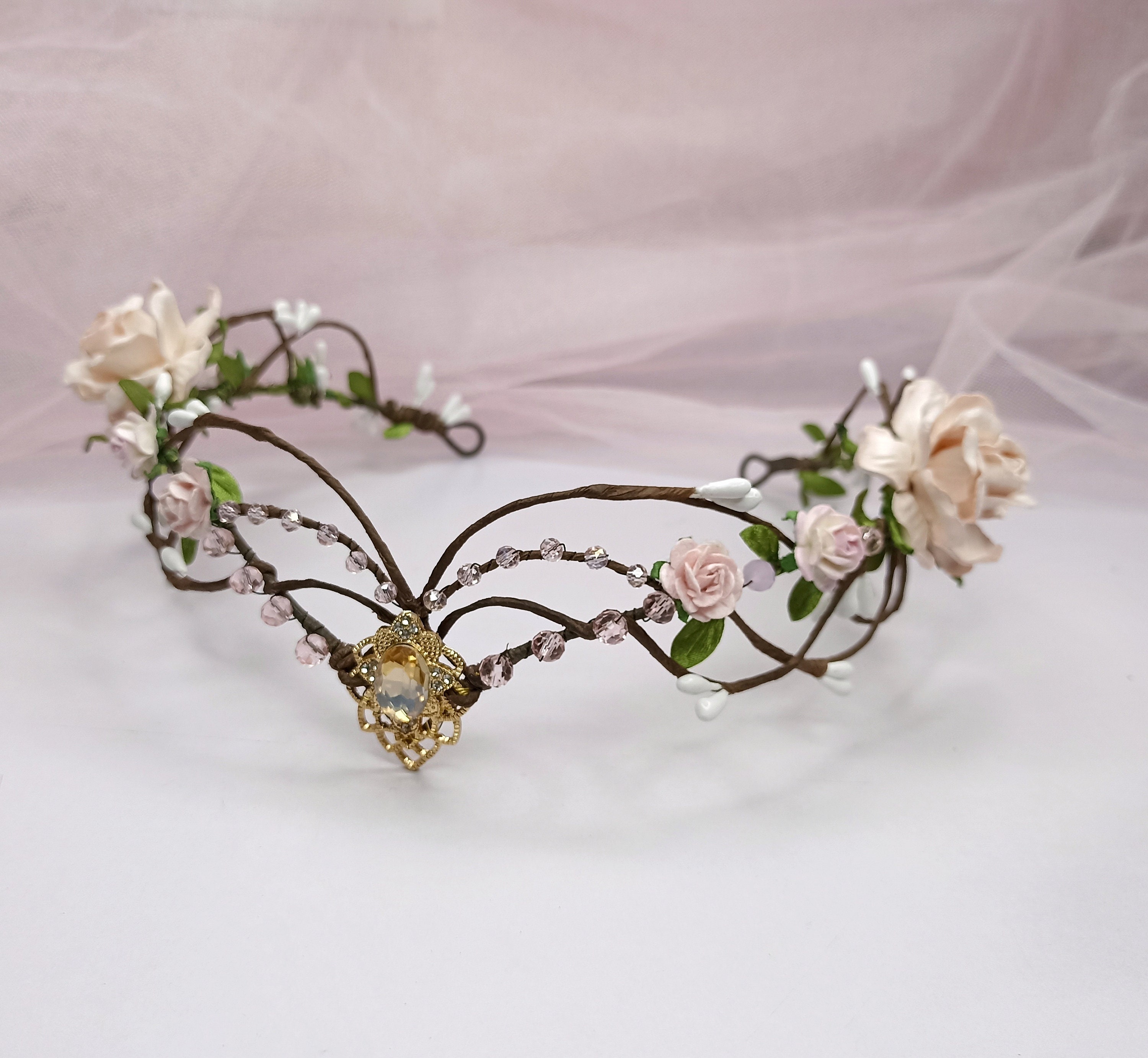 Blush Pink Elf Crown Elven Headpiece Woodland Elven Crown - Etsy