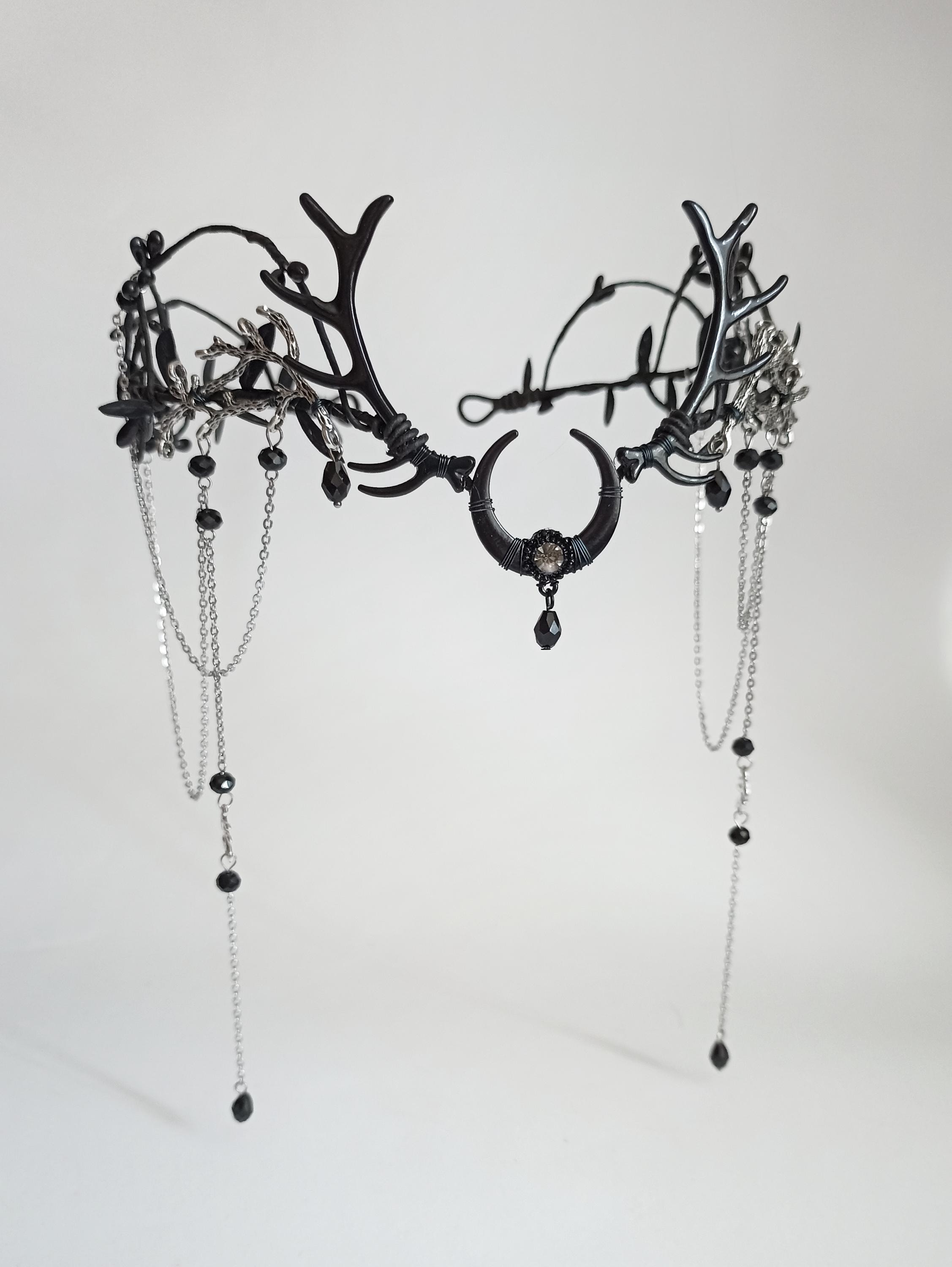 Black Antler Crown With Chains and Crescent Moon – Gothic Fantasy ...