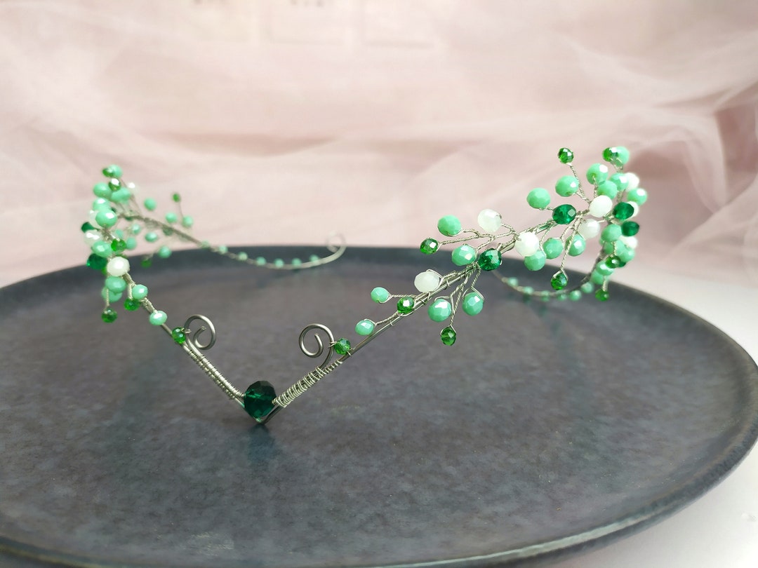 Green and Emerald Elven Tiara Wedding Elven Circlet Elf Fairy Crown ...