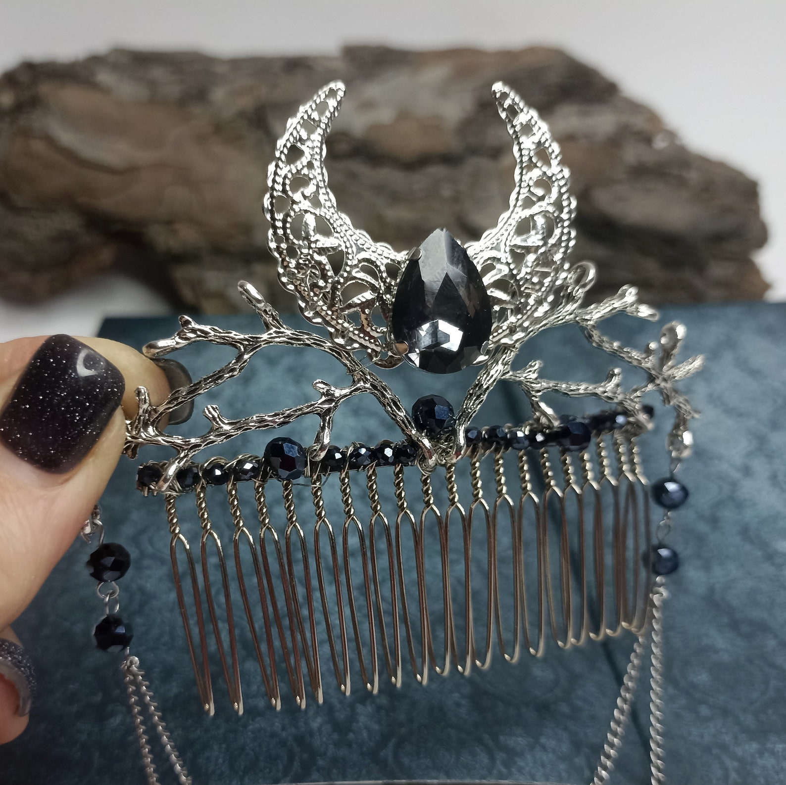 Goth Hair Comb Moon Hair Accessories Gothik Wedding Headpiece Moon Hair ...