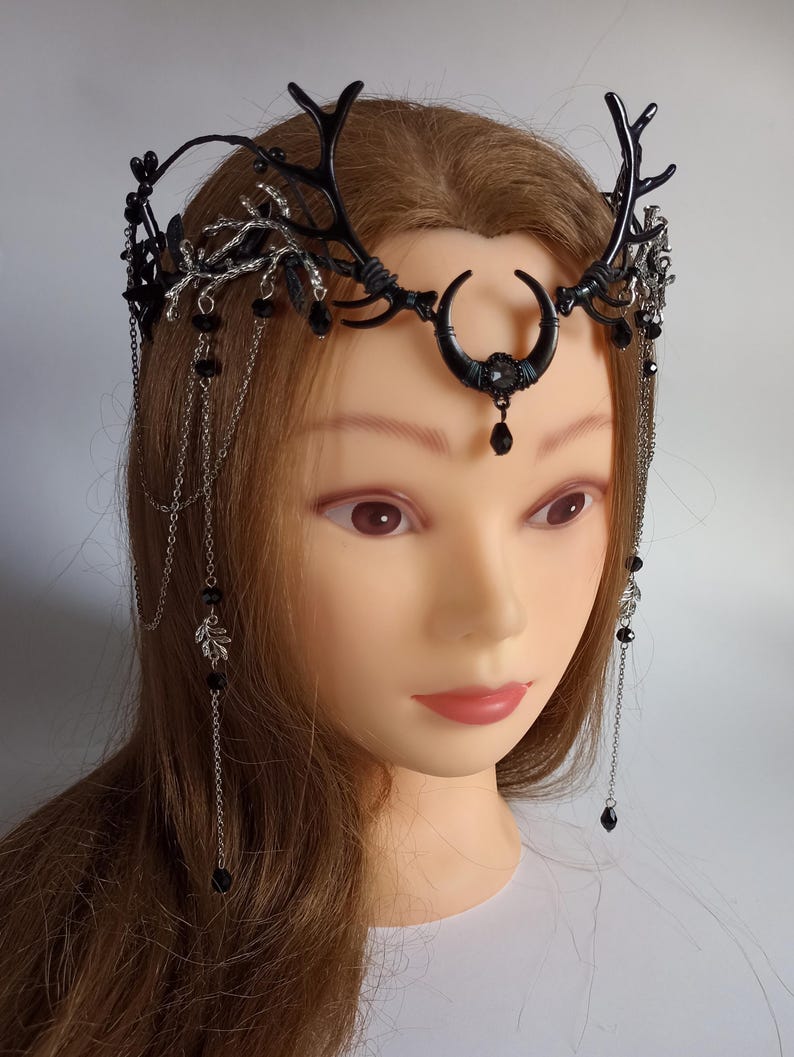 Black Antler Crown With Chains and Crescent Moon – Gothic Fantasy ...