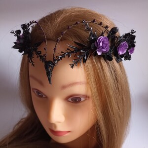 Black Purple Gothic Floral Tiara Raven Skull Crown Elven Goth Tiara ...