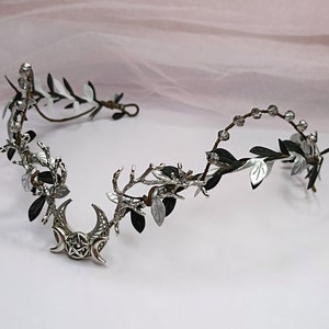 Woodland Elf Crown Black and Silver Triple Moon Crown Elven Tiara Elven ...