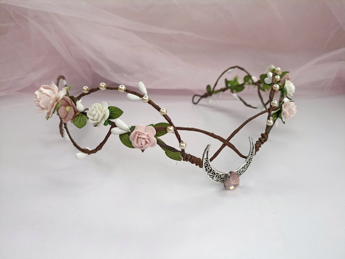 Moon Tiara Blush Pink Elf Crown Elven Fairy Crown Elf Tiara Elven ...