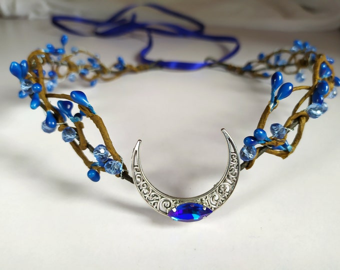 Moon Crown Celestial Headpiece Woodland Elven Circlet Moon Tiara Fairy ...