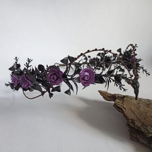 Black Purple Gothic Floral Tiara Raven Skull Crown Elven Goth Tiara ...
