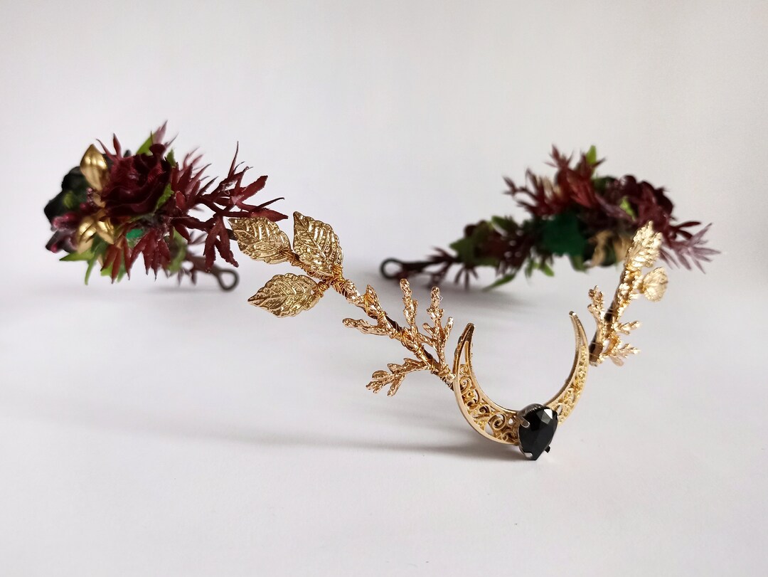 Gold Moon Tiara Dark Elf Flower Crown for Women Elven Fairy - Etsy