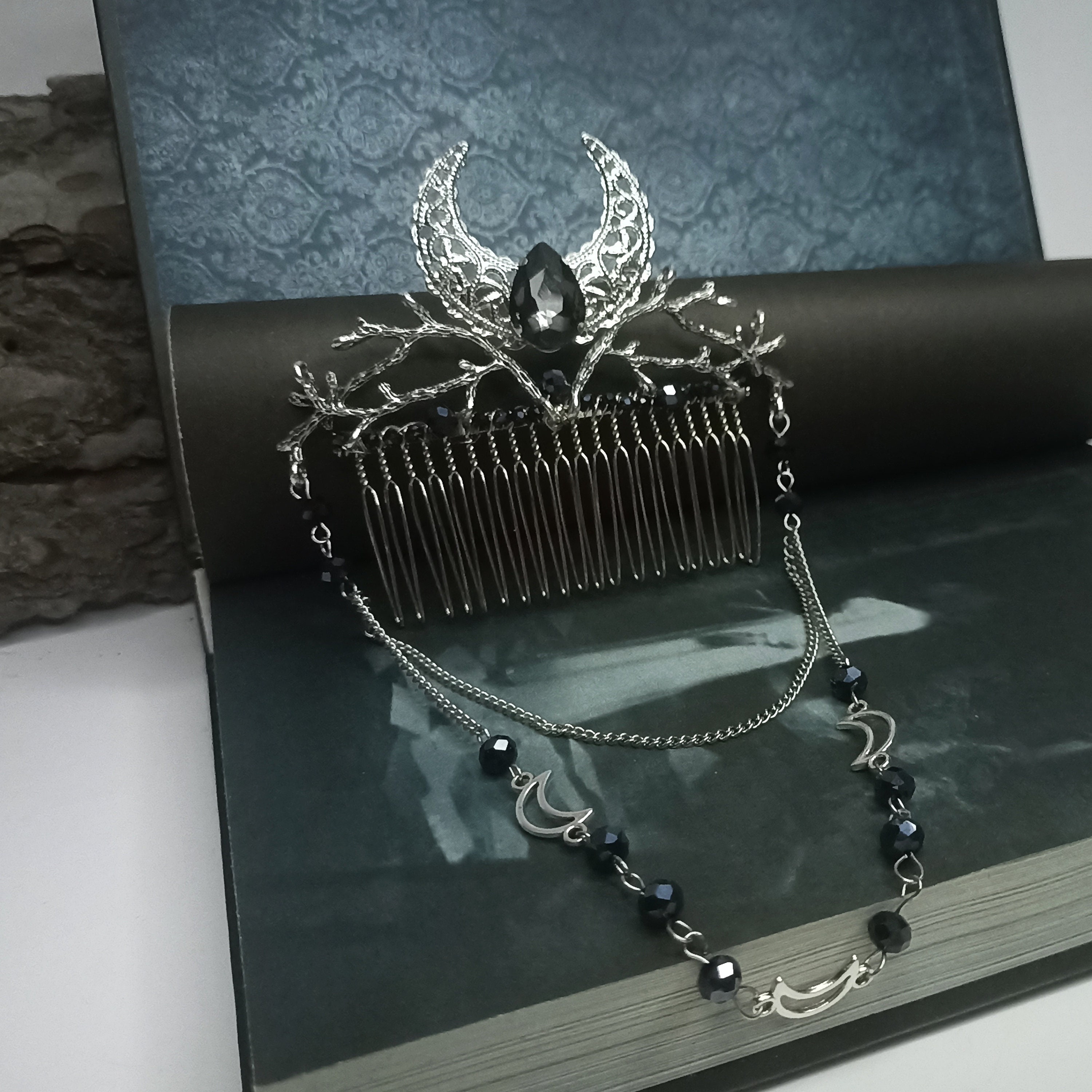 Goth Hair Comb Moon Hair Accessories Gothik Wedding Headpiece Moon Hair ...