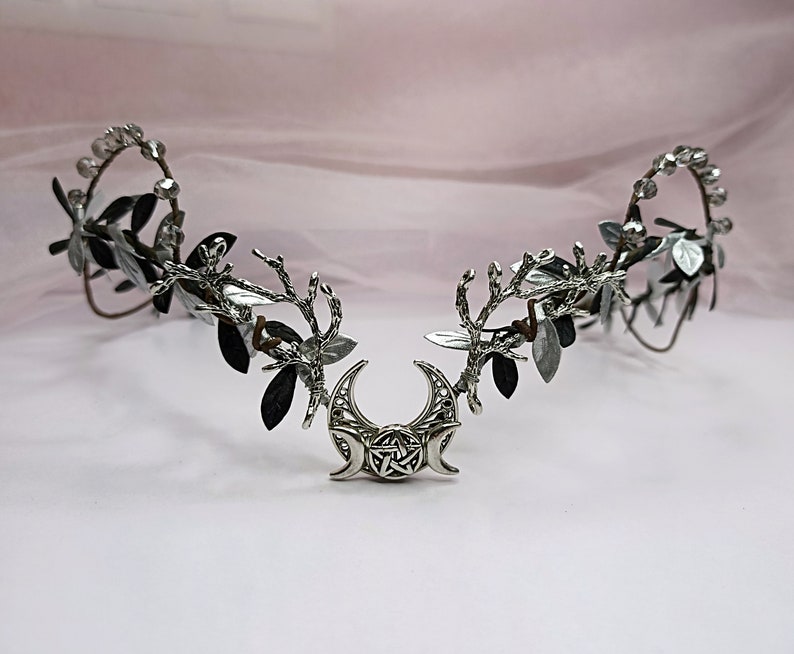 Woodland Elf Crown Black and Silver Triple Moon Crown Elven - Etsy