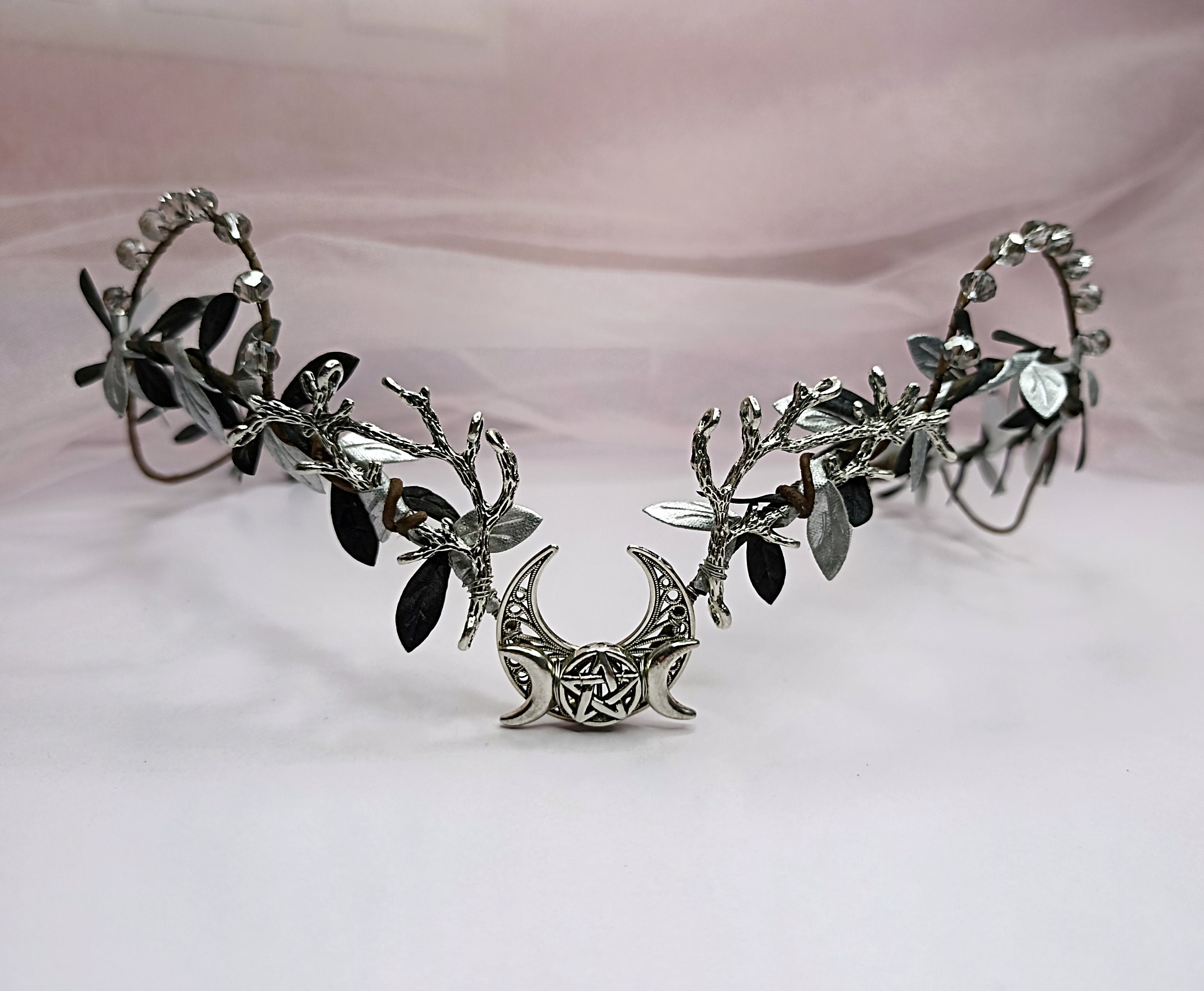Woodland Elf Crown Black and Silver Triple Moon Crown Elven - Etsy