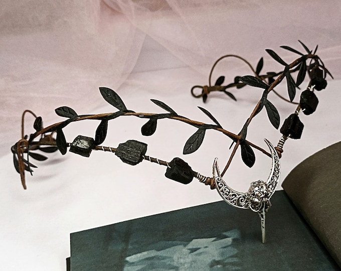 Raven Skull Tiara With Black Tourmaline Gothic Moon Crown Witch ...