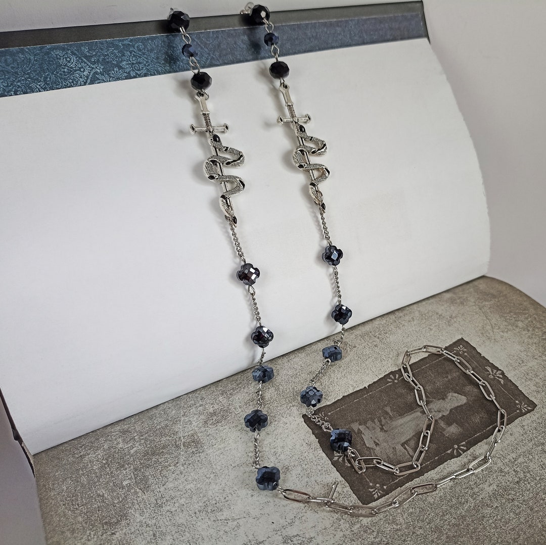 Gothic Eyeglass Chain With Swords and Serpents Black Glasses Chain ...