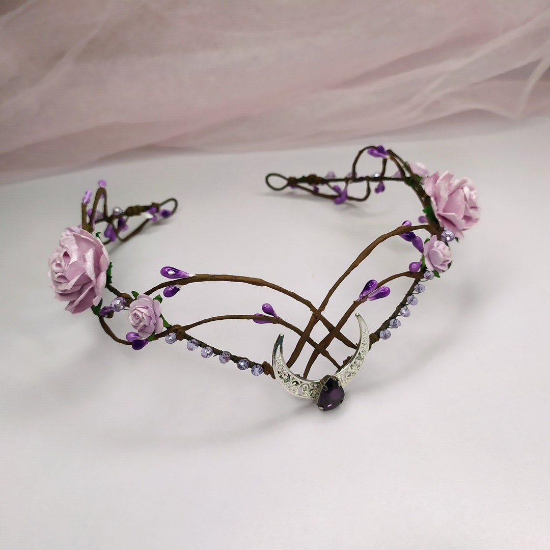 Moon Tiara Purple Moon Crown Woodland Elven Crown Elf Tiara Elven Fairy ...