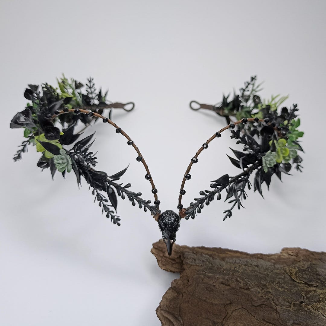 Gothic Raven Skull Tiara Black Green Mystical Headpiece Dark Forest ...
