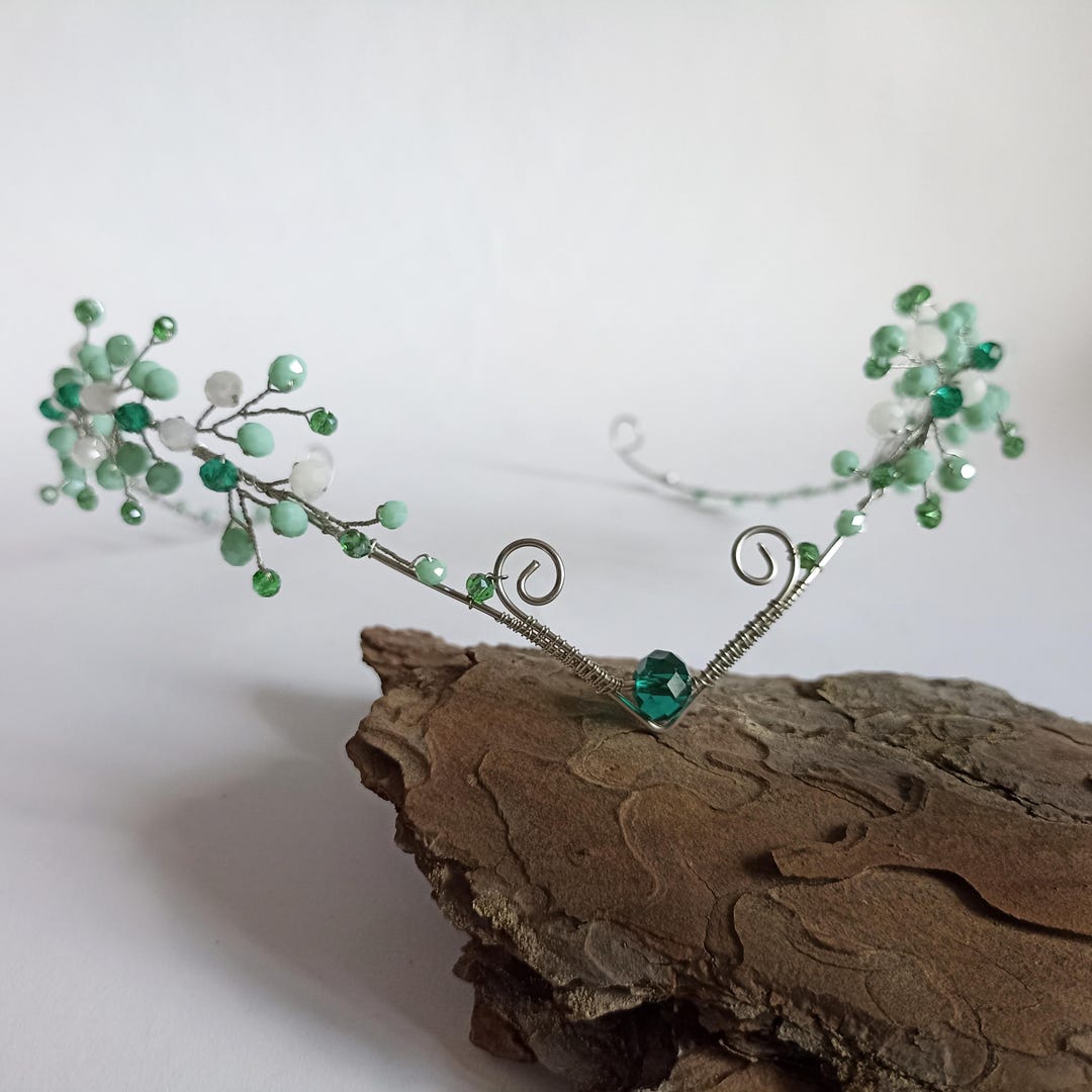 Green and Emerald Elven Tiara Wedding Elven Circlet Elf Fairy Crown ...