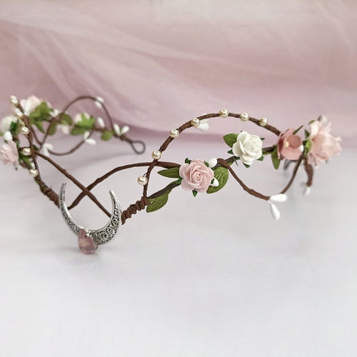 Moon Tiara Blush Pink Elf Crown Elven Fairy Crown Elf Tiara - Etsy