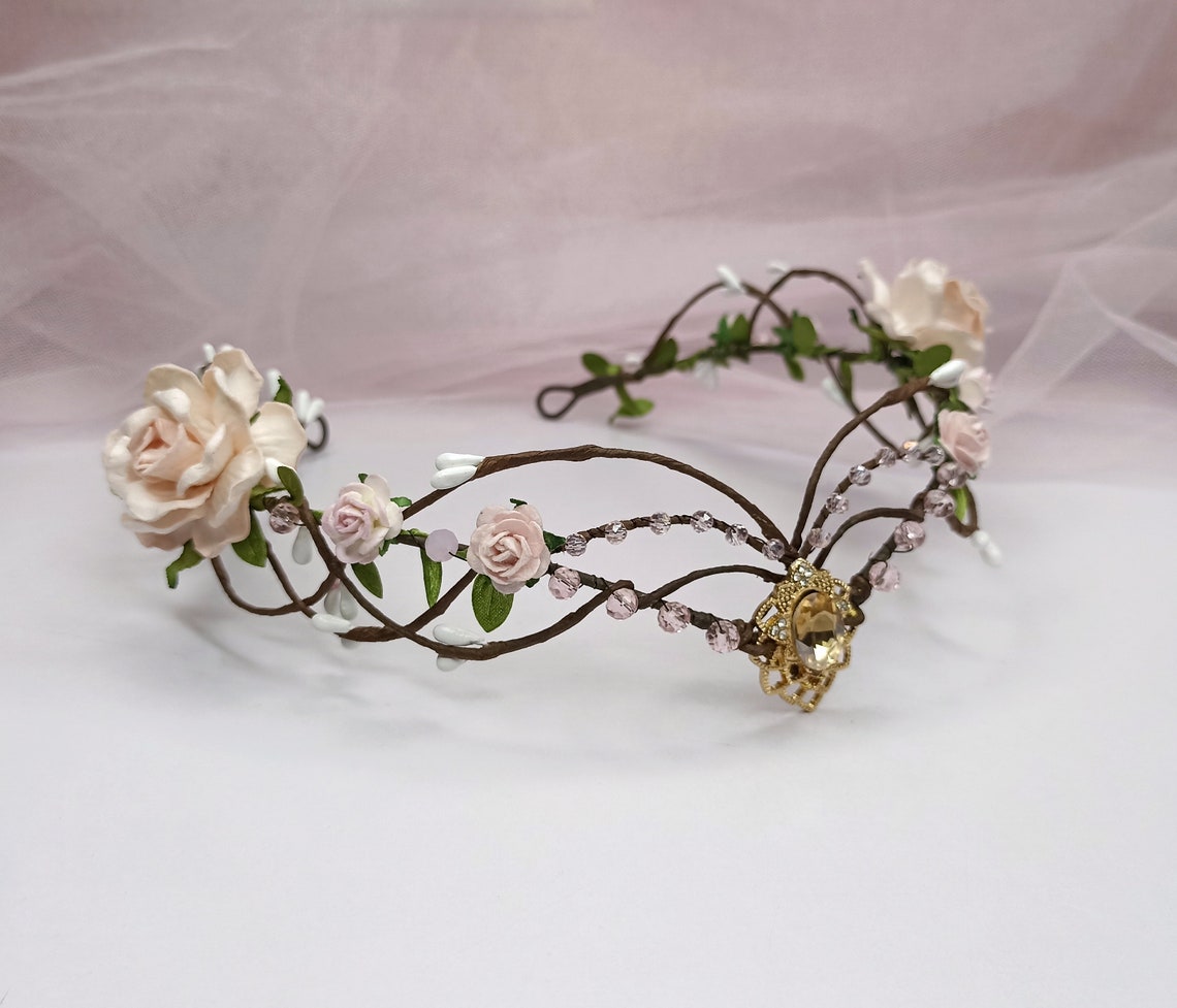 Blush Pink Elf Crown Elven Headpiece Woodland Elven Crown - Etsy