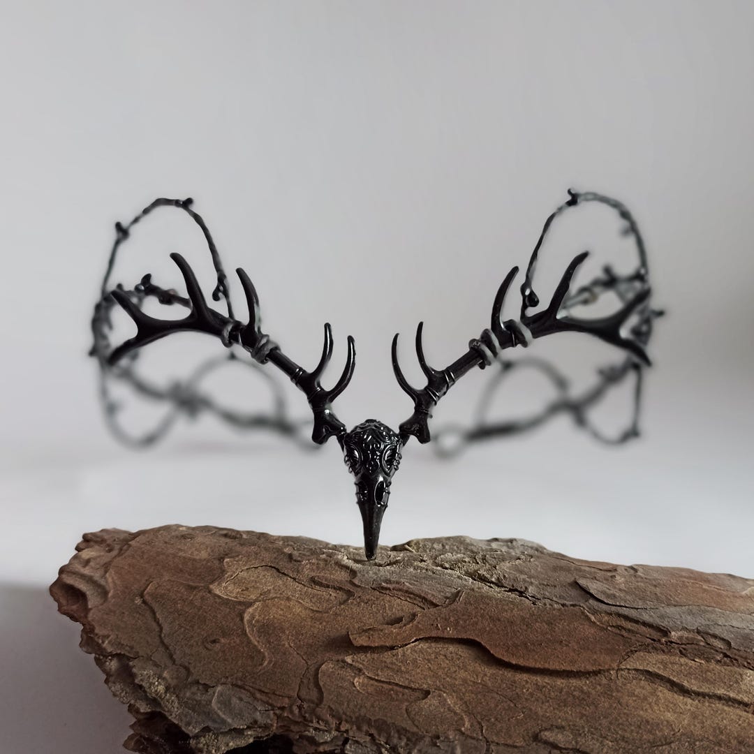 Raven Skull Crown With Black Deer Antlers Gothic Black Crown for Men ...