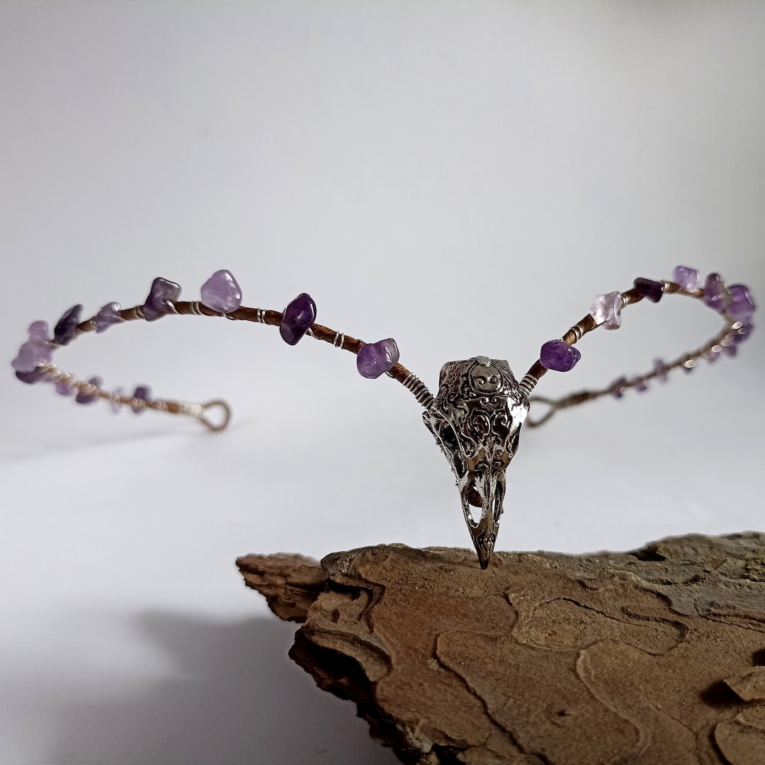 Raven Skull Crown With Amethyst Gothic Tiara Witch Headpiece Goth Hair ...
