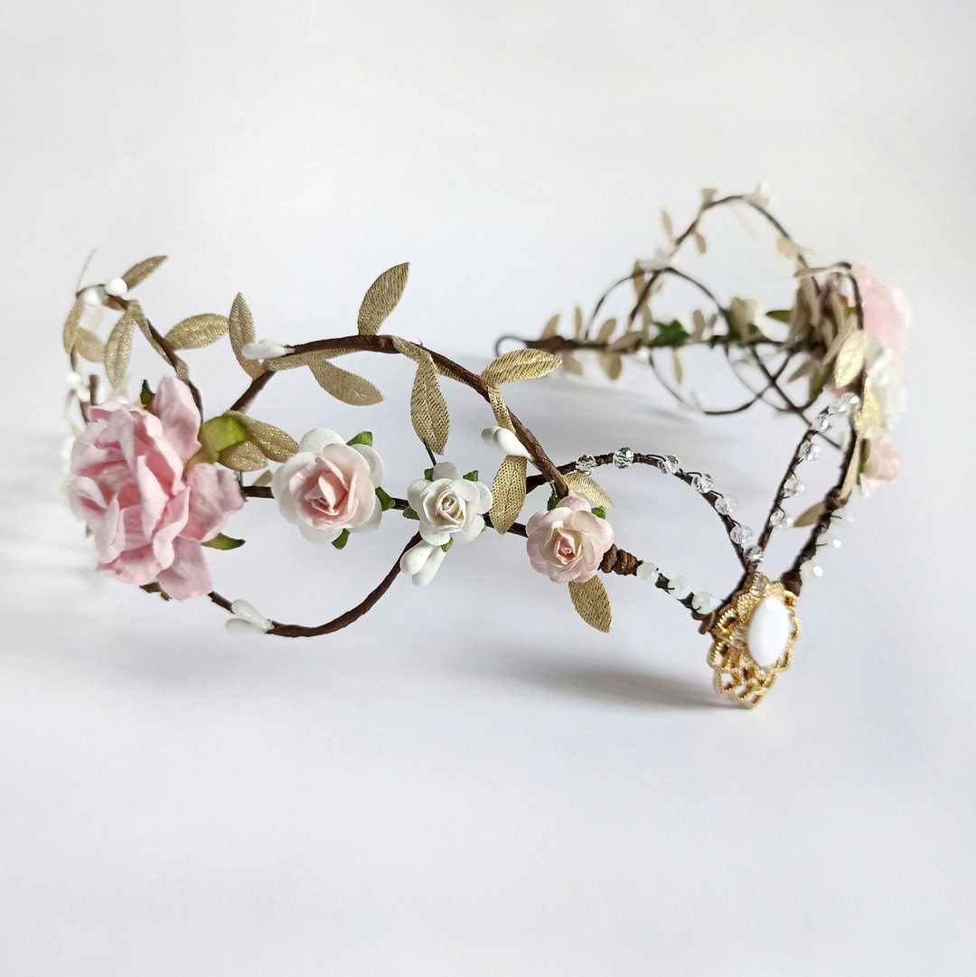 Elf Flower Crown for Women Blush Pink Elven Tiara Elven Fairy Headpiece ...