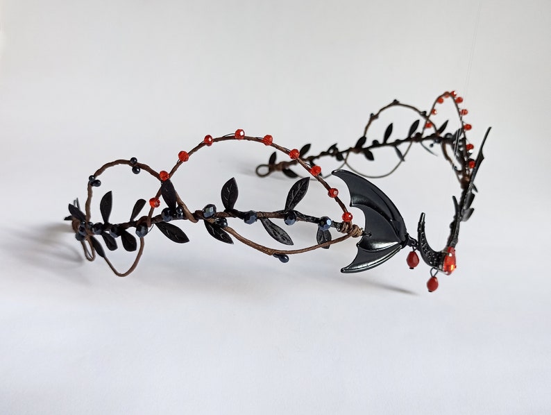 Black Red Moon Crown With Wings Vampire Crown Gothic Headpiece Dark ...