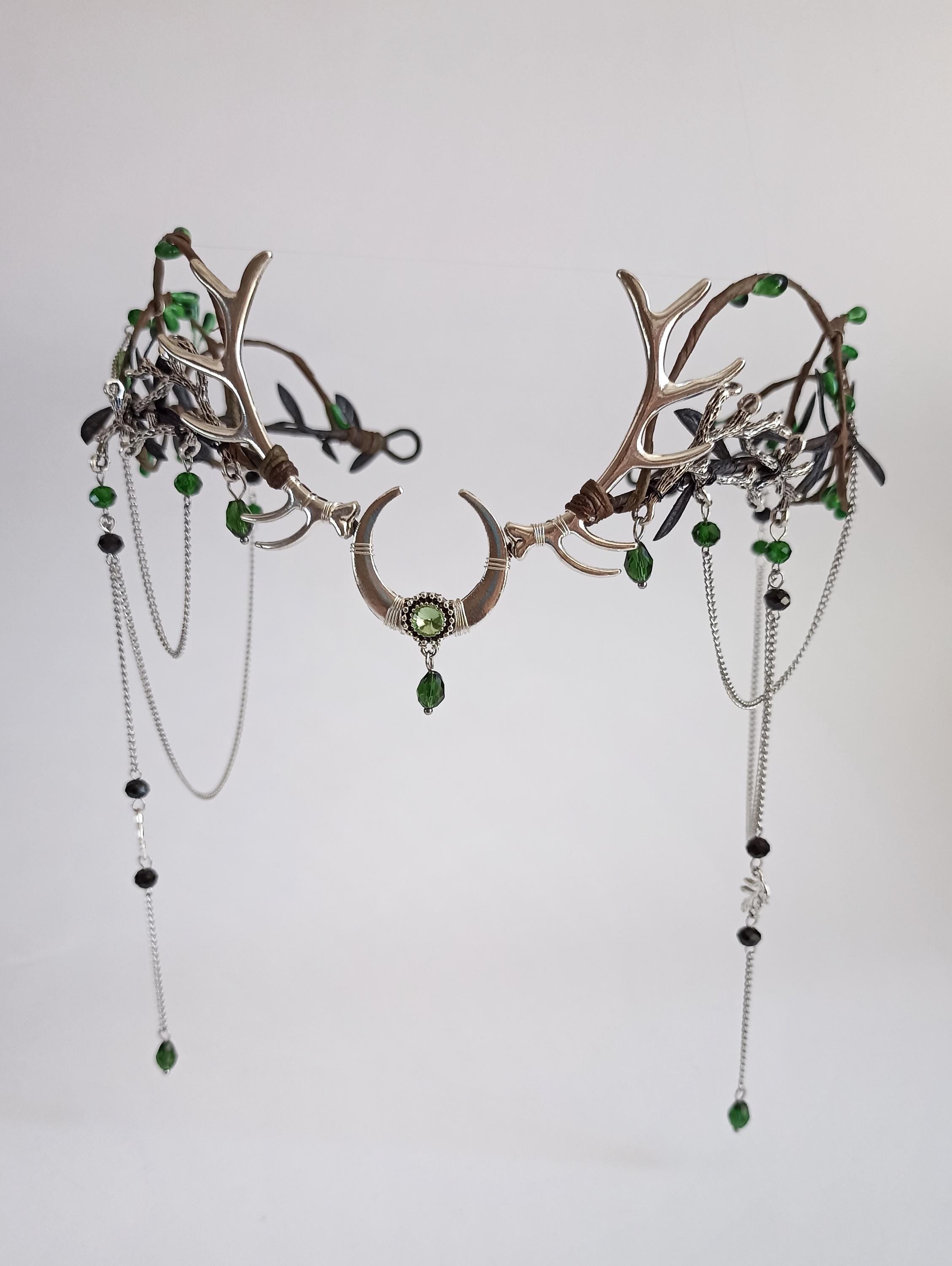 Elf Crown With Antlers, Woodland Fairy Tiara, Druid Headpiece, Elven ...