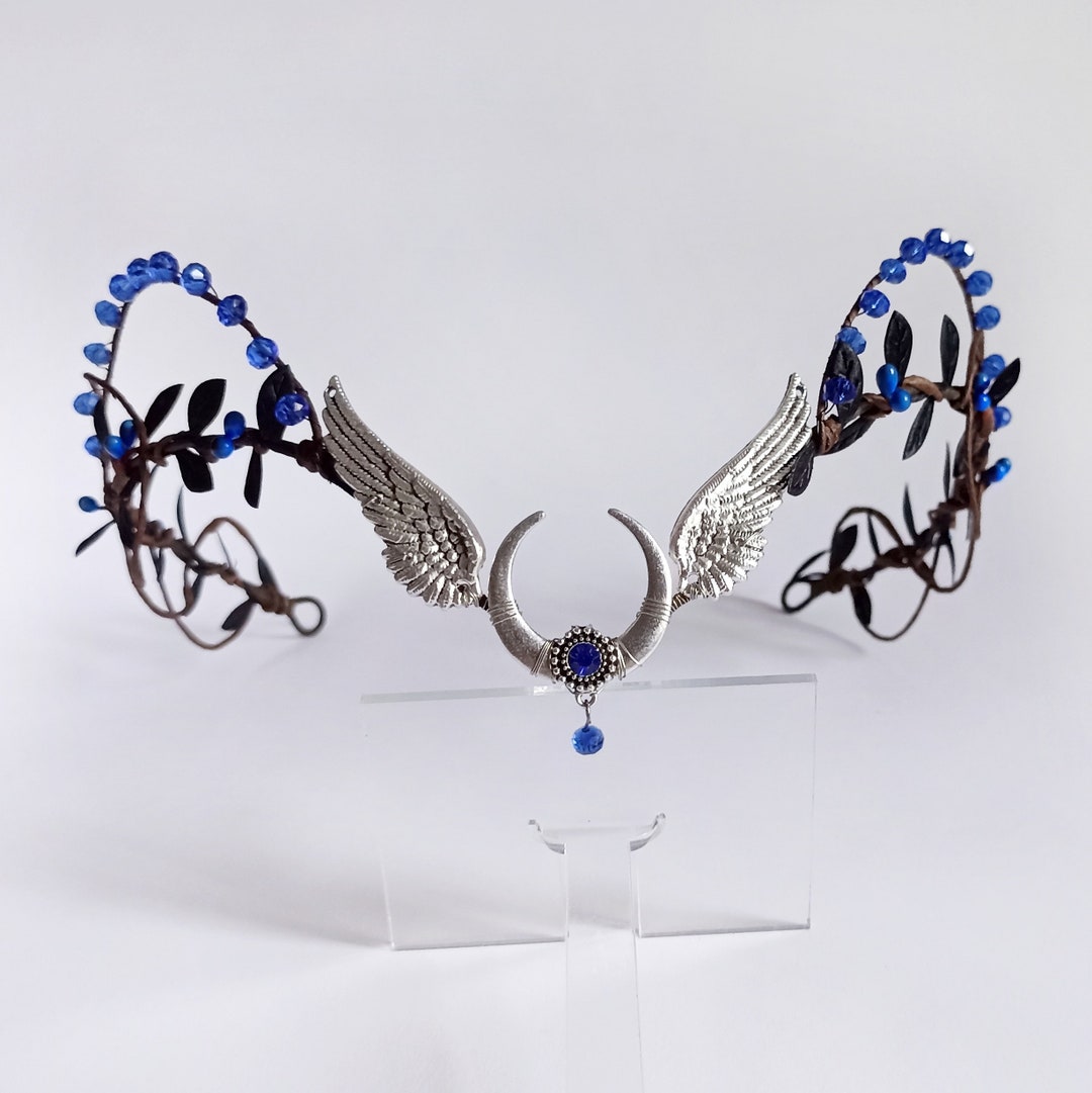 Blue Moon Tiara With Wings Woodland Elf Crown Gothic Crown Dark Fairy ...