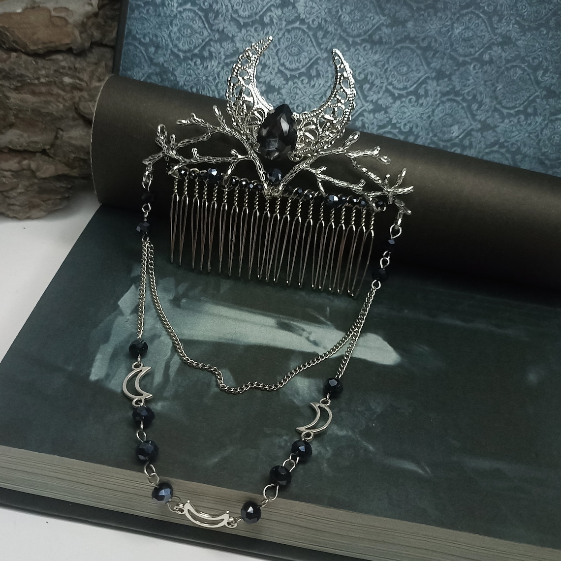 Goth Hair Comb Moon Hair Accessories Gothik Wedding Headpiece Moon Hair ...