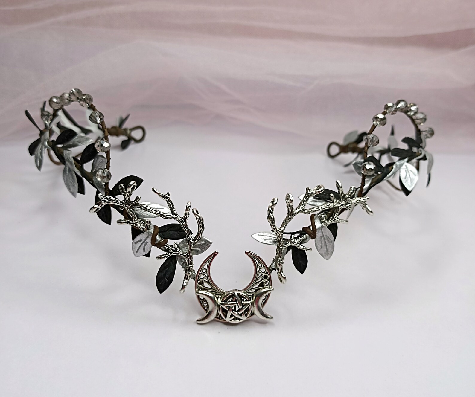 Woodland Elf Crown Black and Silver Triple Moon Crown Elven - Etsy