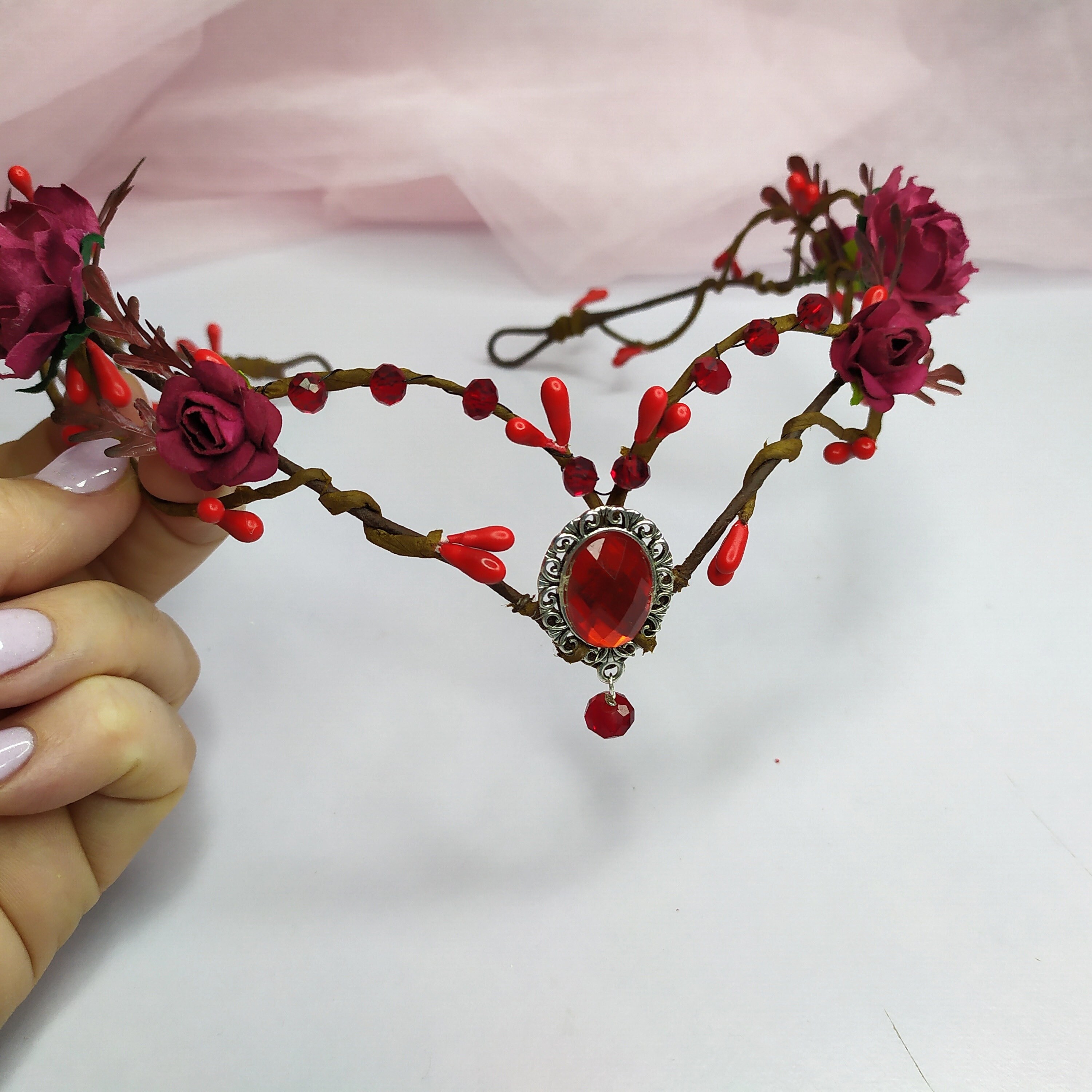 Elven fairy crown Red elf crown Elven headpiece Woodland elven | Etsy