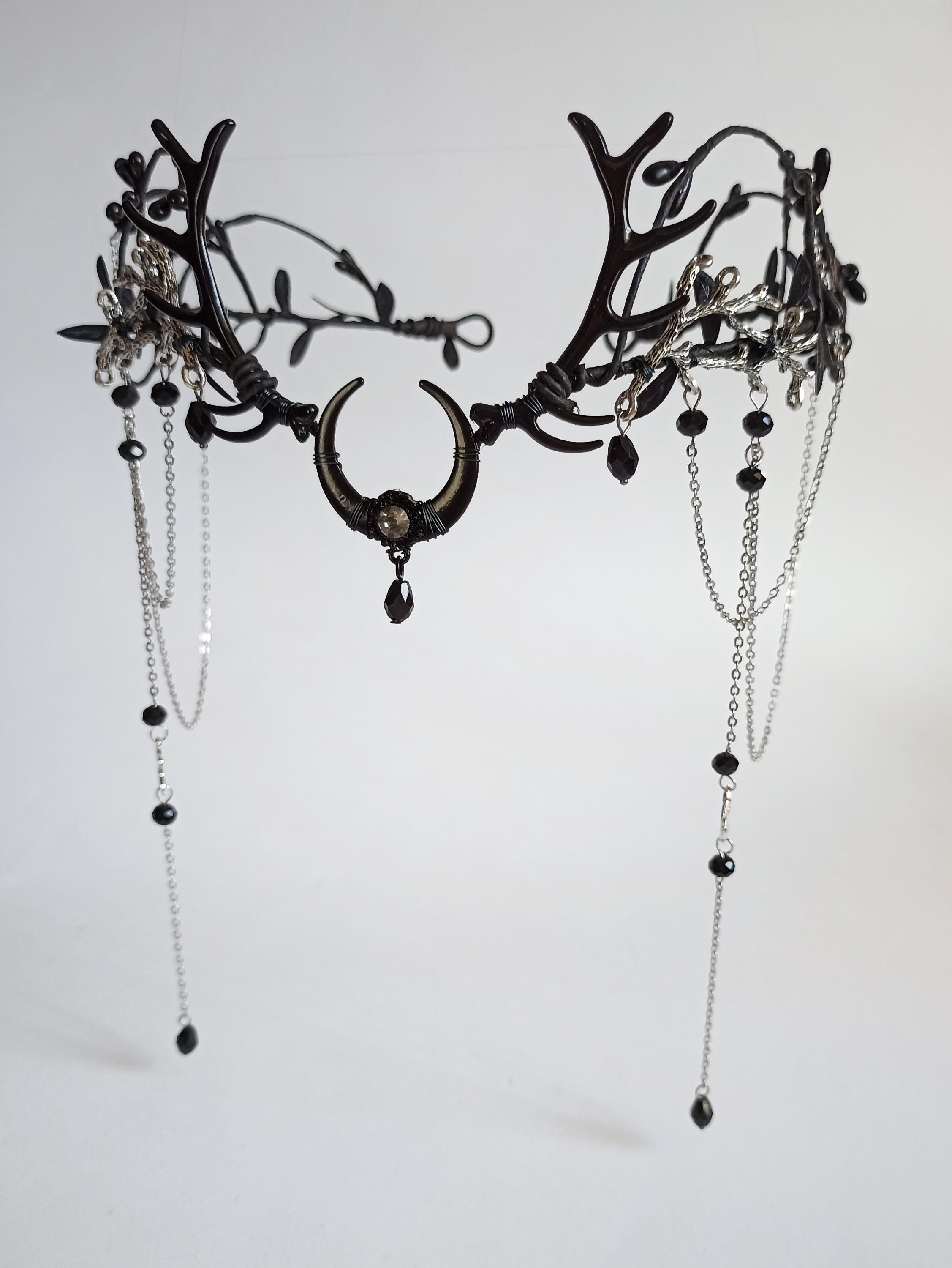 Black Antler Crown With Chains and Crescent Moon – Gothic Fantasy ...